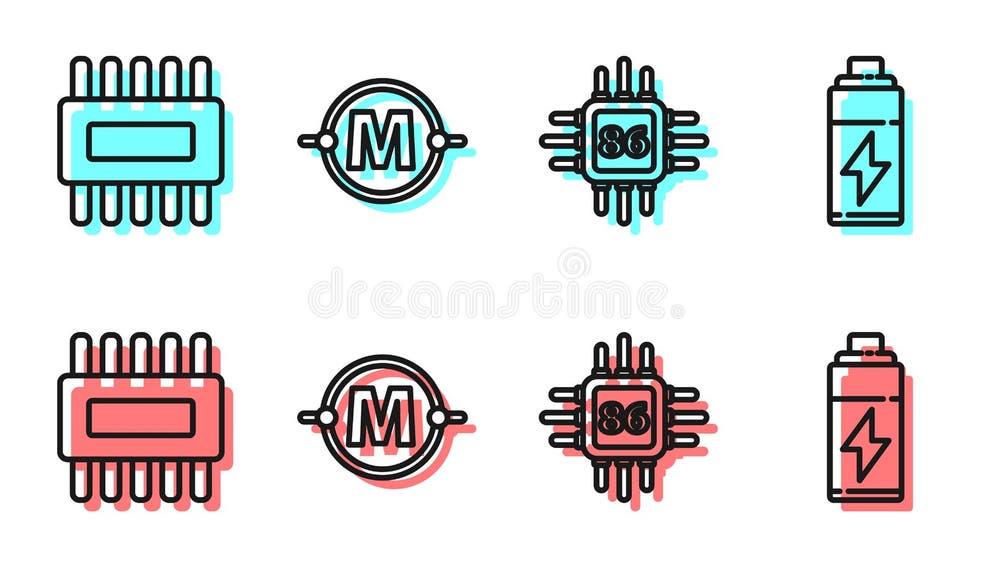 Set Line Processor with Microcircuits CPU, Processor with Microcircuits CPU, Electric Circuit ...