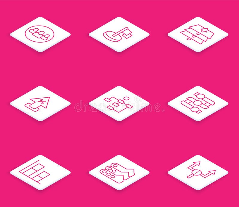 Set Line Project Team Base, Flag, Layers, Percent Up Arrow, Hierarchy ...
