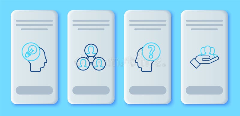 Set Line Project Team Base, Human Head with Question Mark, Lamp Bulb ... Set Line Project Team Base, Human Head with Question Mark, Lamp Bulb ...