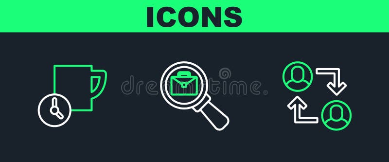 Set Line Project Team Base, Time Management and Magnifying Glass with ...