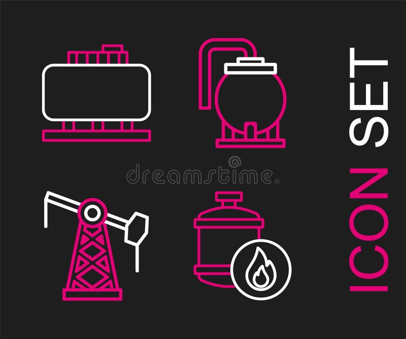 Set Line Propane Gas Tank, Oil Pump or Pump Jack, Storage and Icon ...