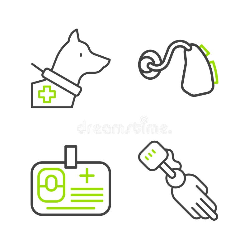 Set Line Prosthesis Hand, Identification Badge, Hearing Aid and Guide ...