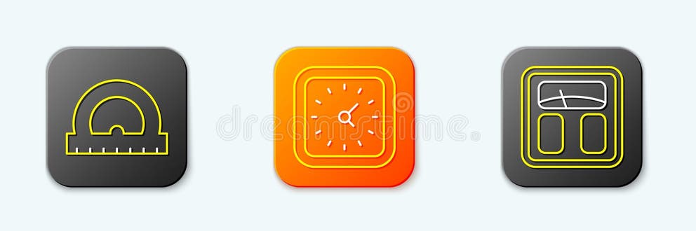 Set Line Protractor, Clock and Bathroom Scales Icon. Vector Stock ...