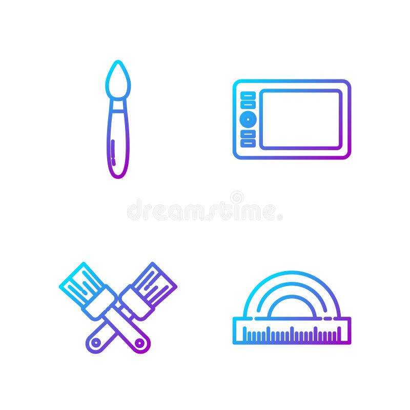 Set Line Protractor, Crossed Paint Brush, Paint Brush and Graphic ... Set Line Protractor, Crossed Paint Brush, Paint Brush and Graphic ...