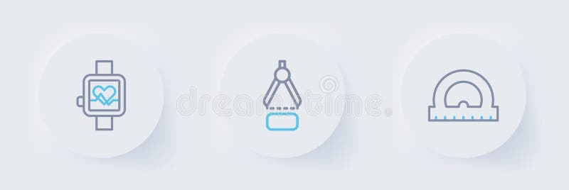 Set Line Protractor, Drawing Compass and Smart Watch Icon. Vector Stock ...