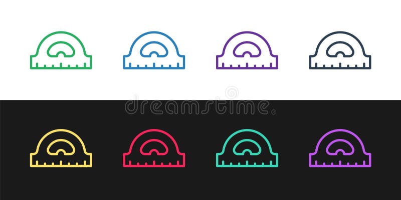 Set Line Protractor Grid for Measuring Degrees Icon Isolated on Black ...
