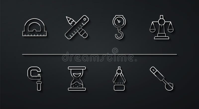 Set Line Protractor, Micrometer, Scales of Justice, Drawing Compass ... Set Line Protractor, Micrometer, Scales of Justice, Drawing Compass ...