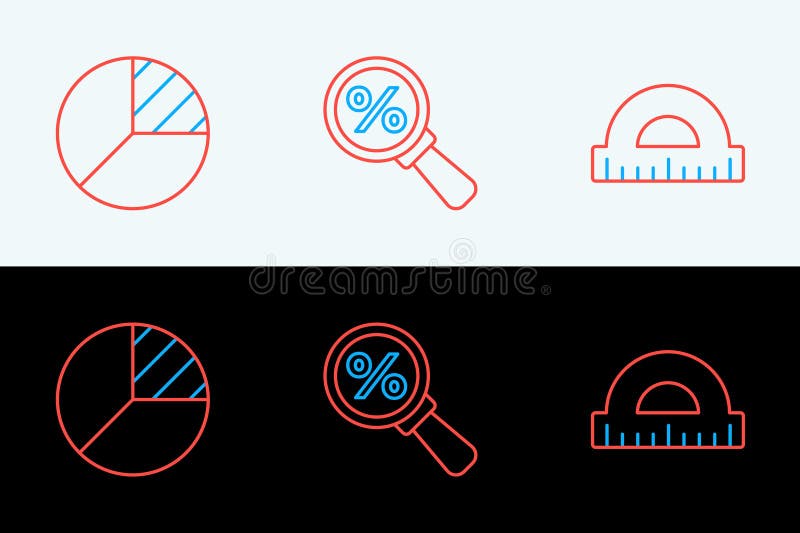 Set Line Protractor, Pie Chart Infographic and Magnifying Glass with ...