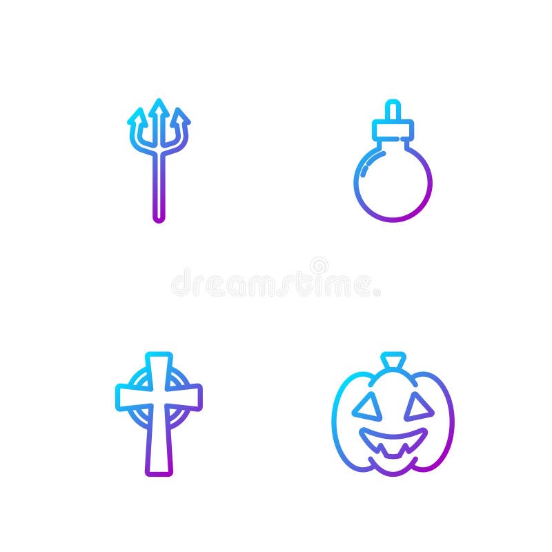 Set Line Pumpkin, Tombstone with Cross, Neptune Trident and Bomb Ready ...