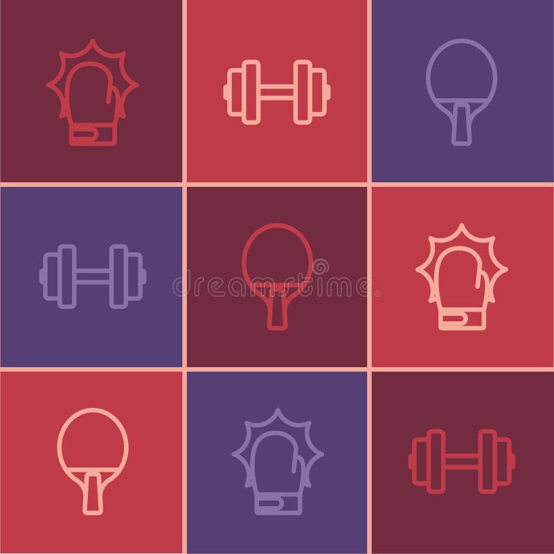 Set Line Punch in Boxing Gloves, Racket and Dumbbell Icon. Vector Stock ...