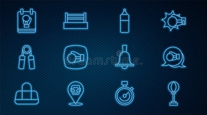 Set Line Punching Bag, Boxing Glove, Sport Expander, Bell and Ring Icon ...