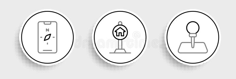 Set Line Push Pin, Compass on Mobile and Hotel Sign for Traffic Icon ...