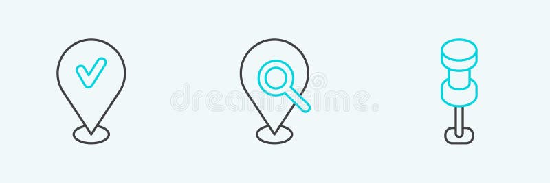 Set Line Push Pin, Location with Check Mark and Search Location Icon ... Set Line Push Pin, Location with Check Mark and Search Location Icon ...