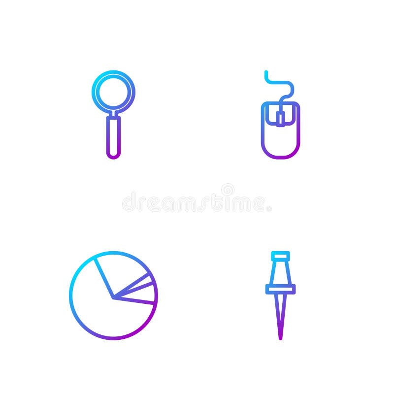 Set Line Push Pin, Pie Chart Infographic, Magnifying Glass and Computer ...
