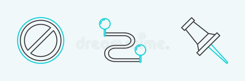 Set Line Push Pin, Stop Sign and Route Location Icon. Vector Stock ...