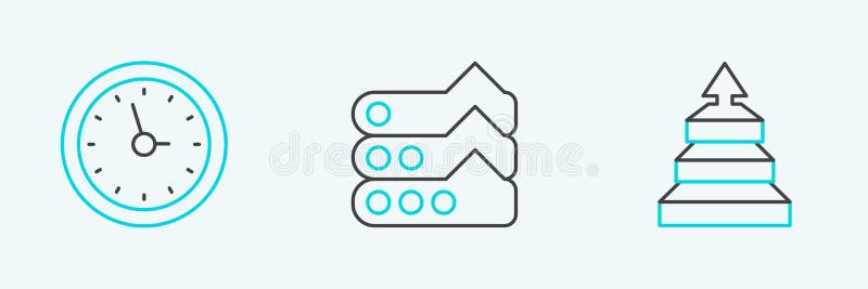 Set Line Pyramid Chart Infographics, Clock and Graph, Chart, Diagram Icon. Vector Stock Vector ...