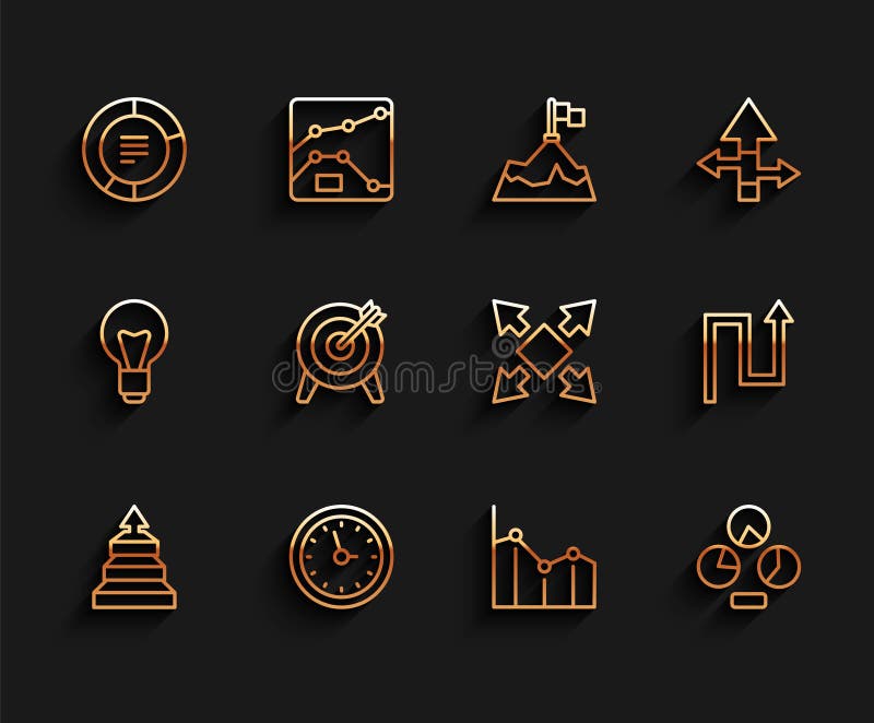 Set Line Pyramid Chart Infographics, Clock, Pie, Target, Arrow and Many ...