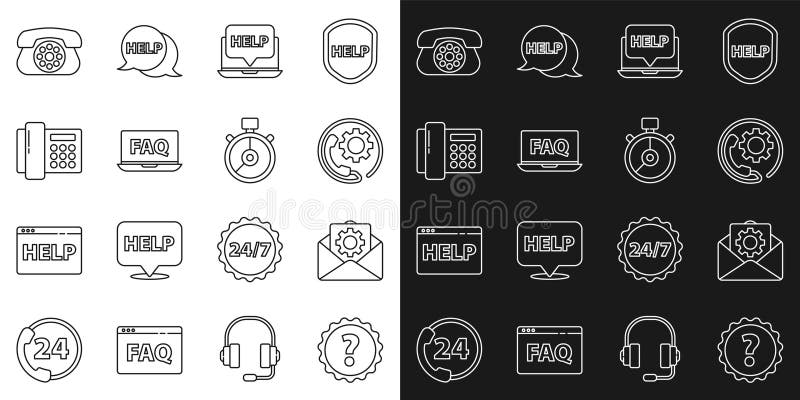 Set Line Question Mark, Envelope Setting, Telephone 24 Hours Support, Laptop and Help, FAQ, and ...