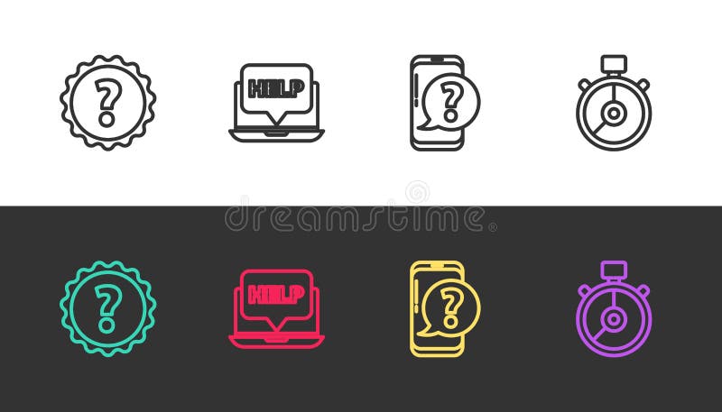 Set Line Question Mark, Laptop and Help, Mobile Phone with Question and ...