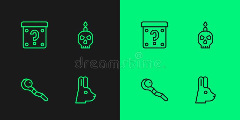 Set Line Rabbit with Ears, Magic Staff, Mystery Box and Burning Candle ...