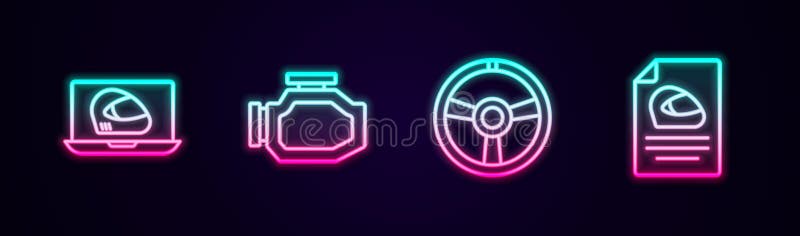 Set Line Racing Helmet, Check Engine, Steering Wheel and . Glowing Neon ... Set Line Racing Helmet, Check Engine, Steering Wheel and . Glowing Neon ...