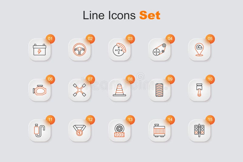 Set Line Racing Traffic Light, Car Radiator Cooling System, Tire Wheel ... Set Line Racing Traffic Light, Car Radiator Cooling System, Tire Wheel ...