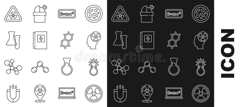 Set Line Radioactive, Test Tube and Flask, Head Radiation Symbol ...