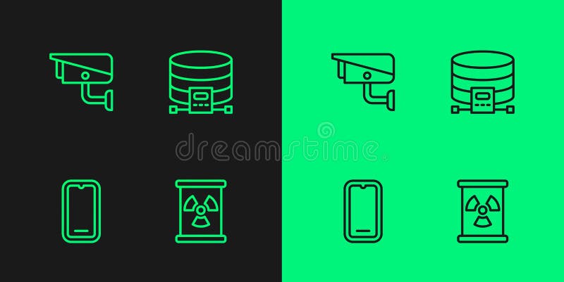 Set Line Radioactive Waste in Barrel, Mobile Phone, Security Camera and ...