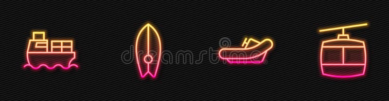 Set Line Rafting Boat, Cargo Ship with Boxes Delivery, Surfboard and ...