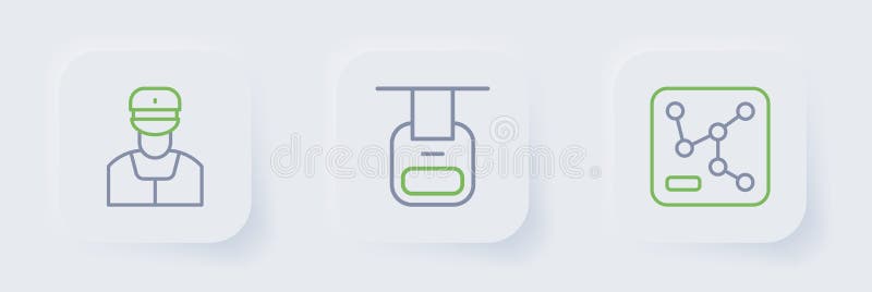 Set Line Railway Map, Cable Car and Train Conductor Icon. Vector Stock ...