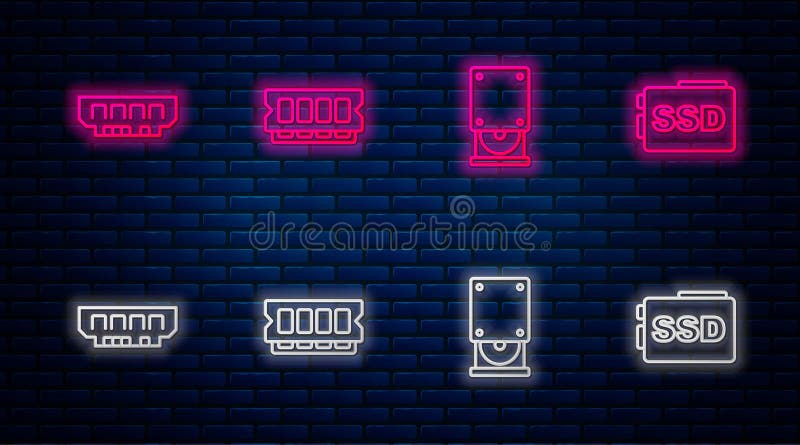 Set Line RAM, Random Access Memory, Optical Disc Drive, and SSD Card ...