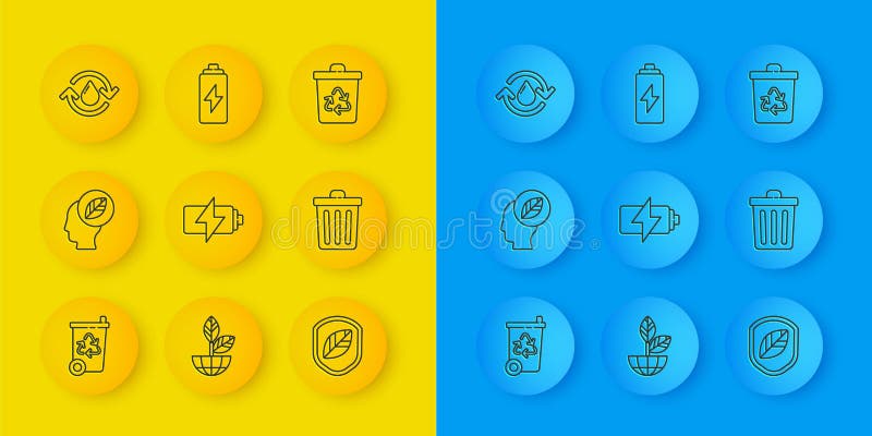 Set Line Recycle Bin with Recycle, Human Head Leaf Inside, Battery ...