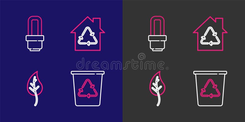 Set Line Recycle Bin with Recycle, Leaf or Leaves, Eco House Recycling ...