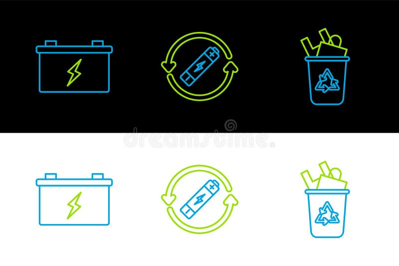 Set Line Recycle Bin with Recycle Symbol, Car Battery and Battery Line ... Set Line Recycle Bin with Recycle Symbol, Car Battery and Battery Line ...