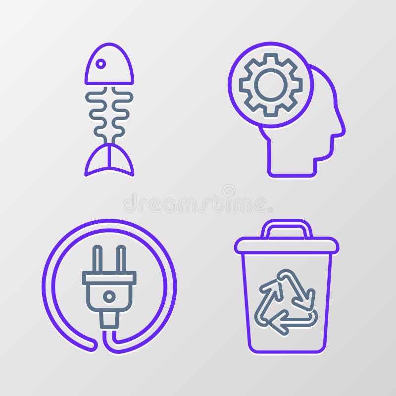 Set Line Recycle Bin with Recycle Symbol, Electric Plug, Human Head ...