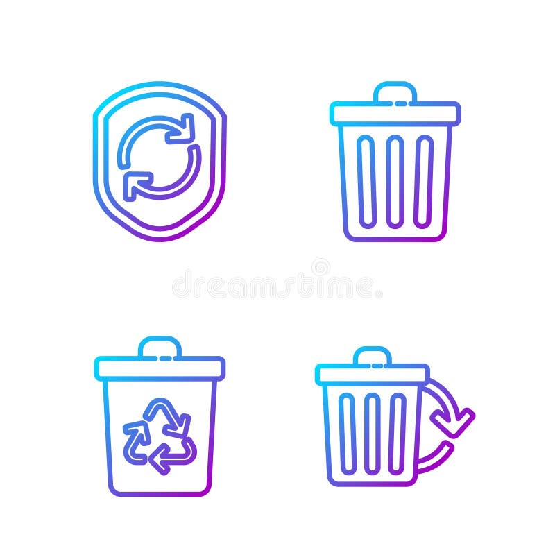 Set Line Recycle Bin with Recycle, Recycle Symbol Inside Shield and ...