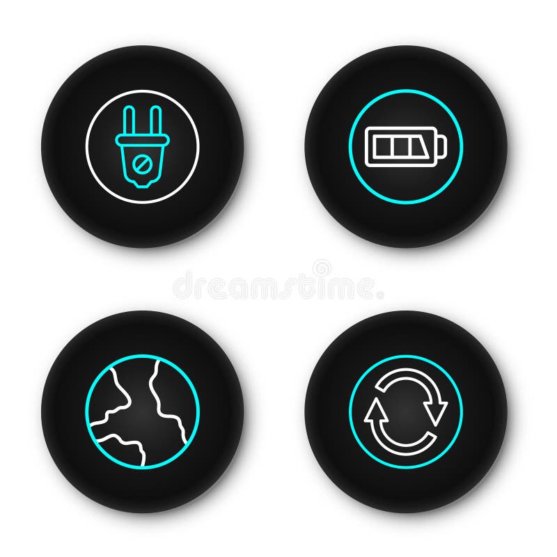 Set Line Recycle Symbol, Worldwide, Battery and Electric Plug Icon ...