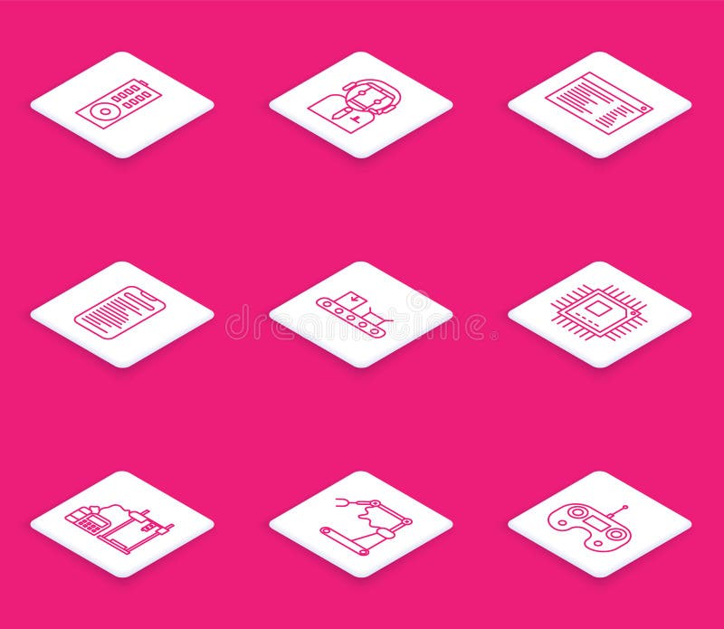 Set Line Remote Control, Computer Api Interface, Conveyor Belt with Cardboard Box, Processor ...