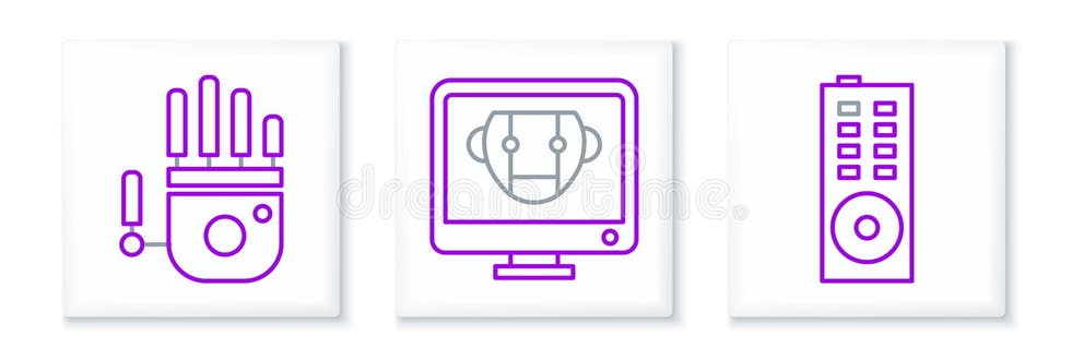 Set Line Remote Control, Mechanical Robot Hand and Bot Icon. Vector Stock Illustration ...