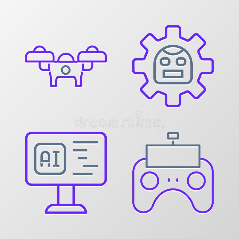 Set Line Remote Control, Software, Robot and Drone Icon. Vector Stock ...