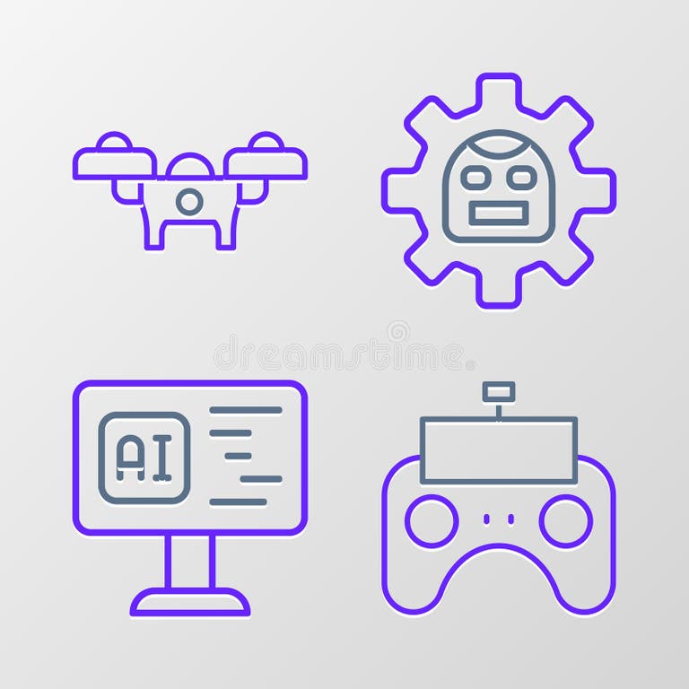 Set Line Remote Control, Software, Robot and Drone Icon. Vector Stock ...
