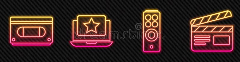 Set Line Remote Control, VHS Video Cassette Tape, Laptop with Star and ... Set Line Remote Control, VHS Video Cassette Tape, Laptop with Star and ...