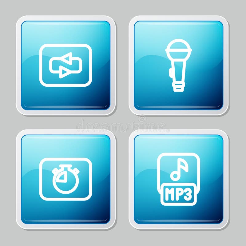 Set Line Repeat Button, Microphone, Stopwatch and MP3 File Icon. Vector ...