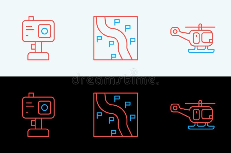 Set Line Rescue Helicopter, Action Camera and Route Location Icon ...