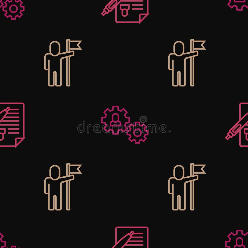 Set Line Resume, Man Holding Flag and Human with Gear on Seamless ...