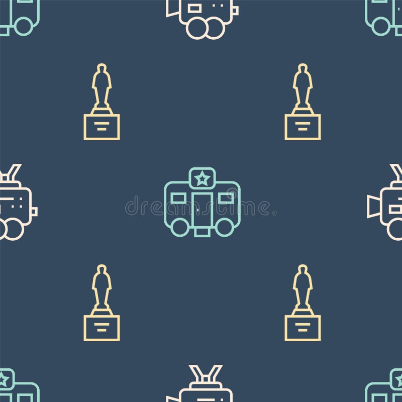 Set Line Retro Cinema Camera, Movie Trophy and Actor Trailer on ...