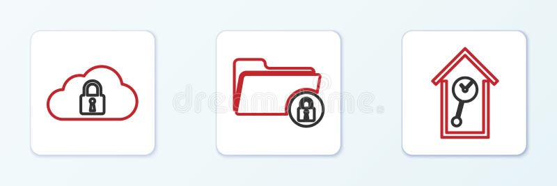 Set Line Retro Wall Watch, Cloud Computing Lock and Folder and Icon ... Set Line Retro Wall Watch, Cloud Computing Lock and Folder and Icon ...