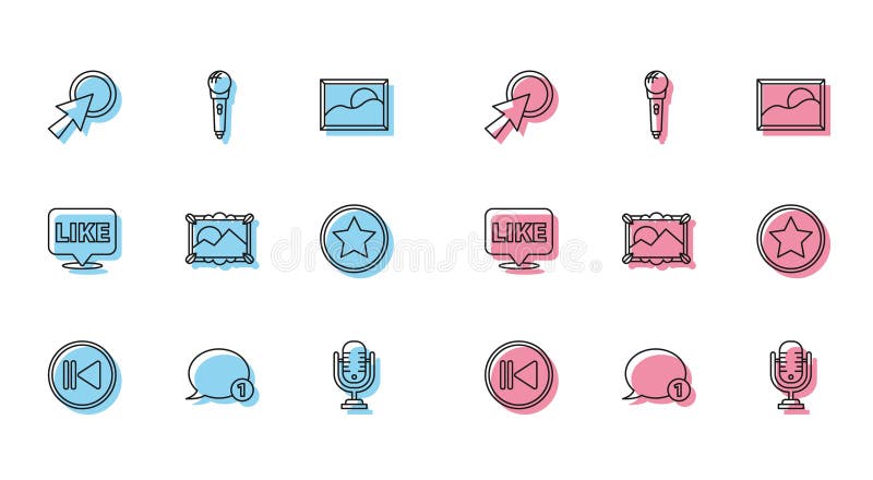Set Line Rewind, Speech Bubble Chat, Arrow Cursor, Microphone, Picture ...