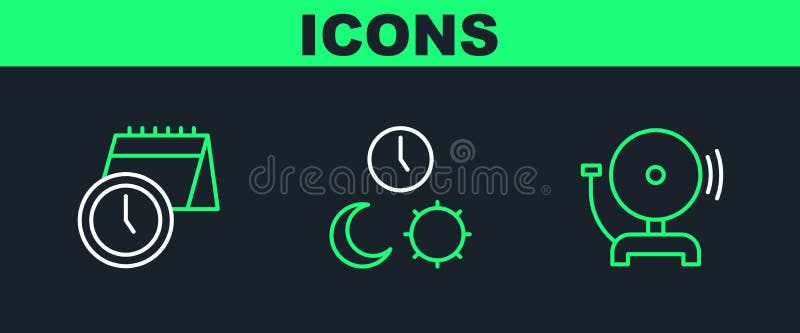 Set Line Ringing Alarm Bell, Calendar and Clock and Day Night with Time ...