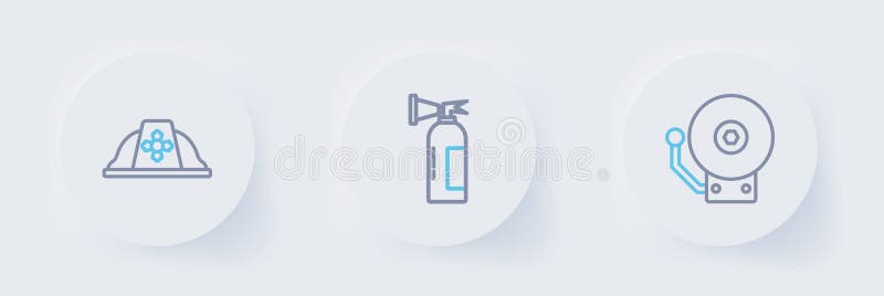 Set Line Ringing Alarm Bell, Fire Extinguisher and Firefighter Helmet ...